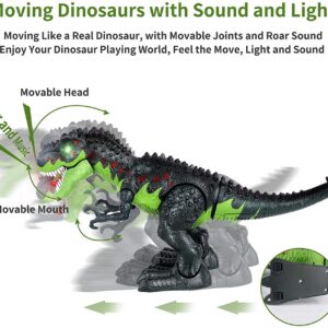 SY JOYSAE WonderPlay Tyrannosaurus T-Rex Dinosaur with Lights and Realistic Sounds Action Figure Toy - Light Up Eyes, Awesome Sounds - Walks on Its Own! - Great Gift Boys 3+,Battery Operate (Green)