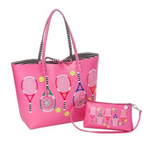 sydney love serve it up tennis reversible tote & wristlet, pink/stripes