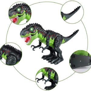 SY JOYSAE WonderPlay Tyrannosaurus T-Rex Dinosaur with Lights and Realistic Sounds Action Figure Toy - Light Up Eyes, Awesome Sounds - Walks on Its Own! - Great Gift Boys 3+,Battery Operate (Green)