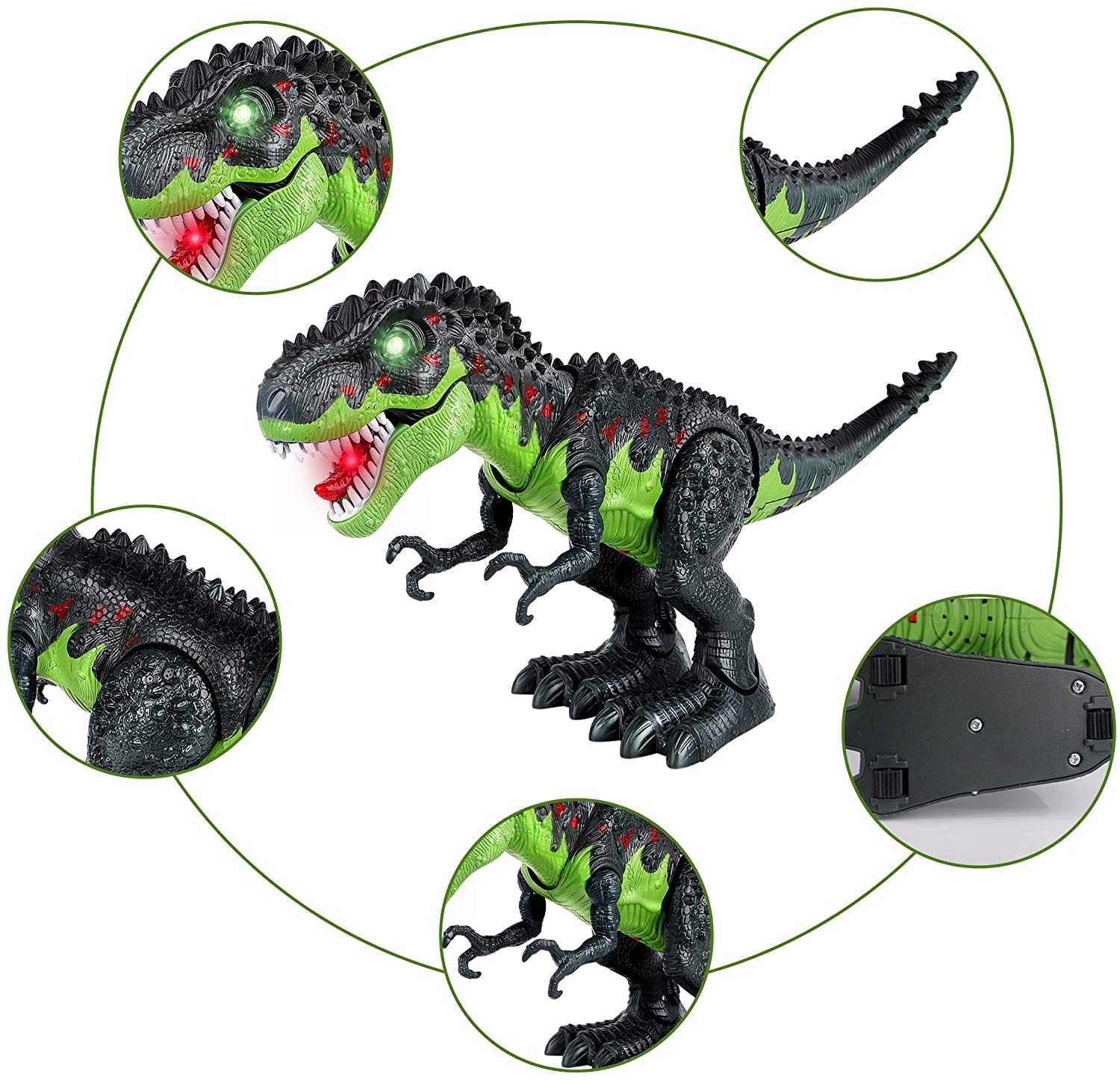 SY JOYSAE WonderPlay Tyrannosaurus T-Rex Dinosaur with Lights and Realistic Sounds Action Figure Toy - Light Up Eyes, Awesome Sounds - Walks on Its Own! - Great Gift Boys 3+,Battery Operate (Green)