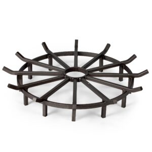 ash & ember 32" wagon wheel fire grate, high-efficiency smoke-free fireplace log grate, decorative wood burning lifted grate pit, sandblasted steel with light oil coating