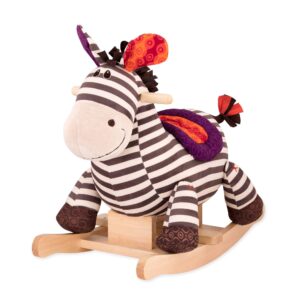 b. toys by battat kazoo wooden rocking zebra – rodeo rocker – plush ride on zebra rocking horse for toddlers and babies 18m+, b. rocking zebra