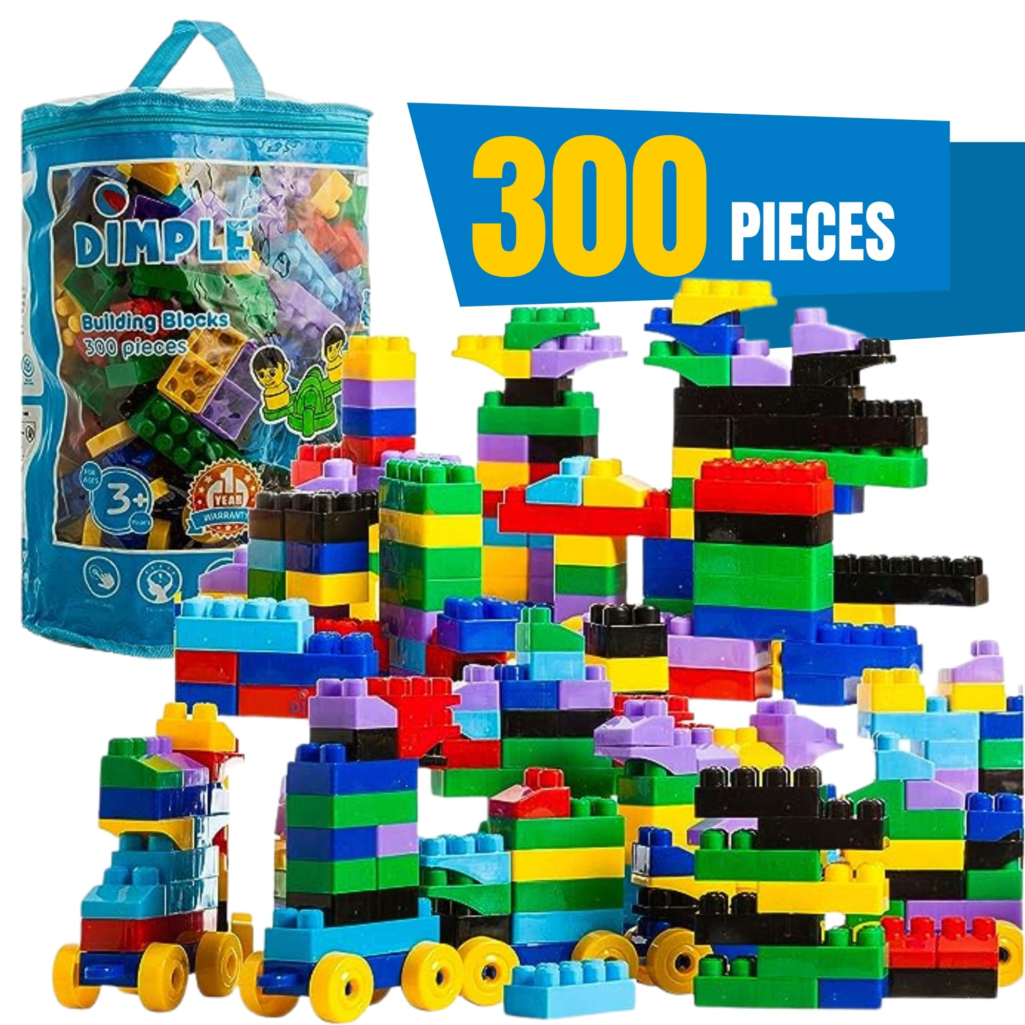 Dimple Building Blocks for Toddler (300 Pcs) Stacking Toys & Puzzle Games for Learning and STEM Fun Montessori Toys, Educational Baby Blocks Age 3+ Toddler Boy & Girl Birthday for Kids