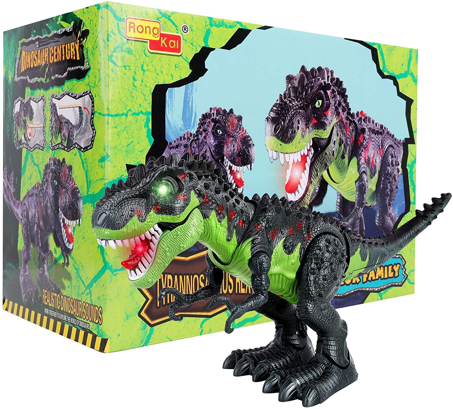 SY JOYSAE WonderPlay Tyrannosaurus T-Rex Dinosaur with Lights and Realistic Sounds Action Figure Toy - Light Up Eyes, Awesome Sounds - Walks on Its Own! - Great Gift Boys 3+,Battery Operate (Green)