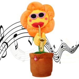 musical singing dancing repeating talking sunflower soft plush funny creative saxophone kids toy(yellow)