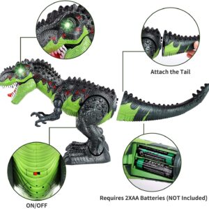 SY JOYSAE WonderPlay Tyrannosaurus T-Rex Dinosaur with Lights and Realistic Sounds Action Figure Toy - Light Up Eyes, Awesome Sounds - Walks on Its Own! - Great Gift Boys 3+,Battery Operate (Green)