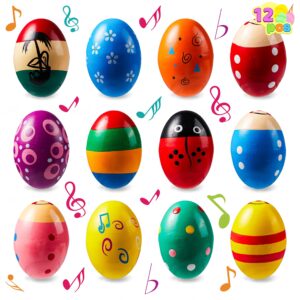 joyin 12 packs 1.9''*2.7" wooden egg shakers maracas percussion musical for party favors, classroom prize supplies, musical instrument, basket stuffers fillers, easter hunt