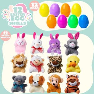 JOYIN 12 Pcs Prefilled Easter Eggs of Mini Stuffed Animal Plush Toys Easter Basket Stuffer for Kids Easter Egg Hunt Filler Stuffer