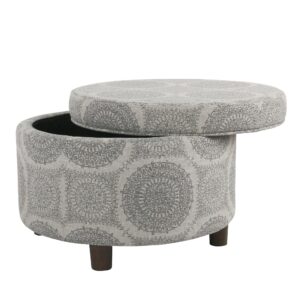 homepop home decor | upholstered round storage ottoman | ottoman with storage for living room & bedroom (grey medallion) 24.0 in. x 24.0 in. x 17.0 in.