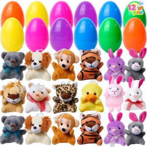 joyin 12 pcs prefilled easter eggs of mini stuffed animal plush toys easter basket stuffer for kids easter egg hunt filler stuffer