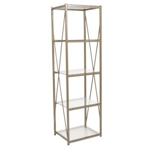 flash furniture mar vista collection 4 shelf 64"h cross brace glass bookcase in matte gold