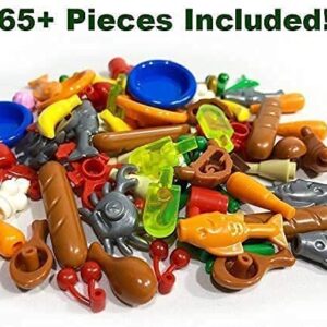 Brick Loot Over 90 Pcs Toy Sushi Food Building Blocks - City Kitchen Maki Roll Accessories Pack - Fits Lego Minifigures, Carrots Lobsters Crabs Bread Plates Apples Cherries Chicken Fish, Ice Cream