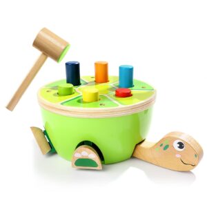 top bright montessori preschool educational learning toy for 2 3 years old boy girl birthday gifts - wooden hammering and pounding toy for toddler fine motor skills toy for kid- tortoise pounding game