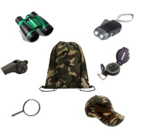 kids backyard outdoor exploration kit (7 pieces) military style adventure explorer, kid survival kits, camping gear,hiking, preschool educational toys, for boys and girls,summer camp…