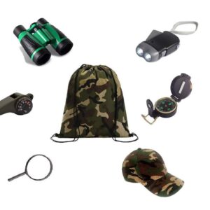 Kids Backyard Outdoor Exploration kit (7 Pieces) Military Style Adventure Explorer, Kid Survival Kits, Camping Gear,Hiking, Preschool Educational Toys, for Boys and Girls,Summer Camp…