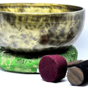 10-Inch Handmade Tibean Singing Bowl -Tiger Eye Antique Finished -Deep Sound ~ Perfect for Chakra Healing, Meditation and Sound Theraphy, Mallet & Cushions & Drumstic Included- Handmade in Nepal