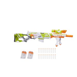 nerf longstrike modulus toy blaster with barrel extension, bipod, scopes, 18 elite darts & 3 six-clips (amazon exclusive)