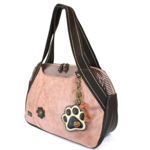 chala handbags dust rose shoulder purse tote bag with key fob/coin purse - dusty rose (ivory pawprint - dusty rose)