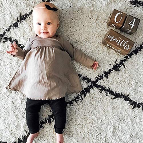 Premium Solid Wood Baby Milestone Age Blocks + Gift Box | Brown Walnut Stained Natural Pine | Weeks Months Years Grade Newborn Photo Props | Perfect Pregnancy Gift and Keepsake, Month Photos