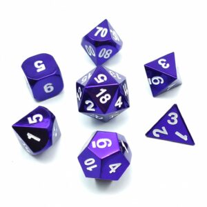 bescon 7pcs set heavy duty metal dice set glossed color of purple, colorful solid metallic polyhedral d&d dice set violet