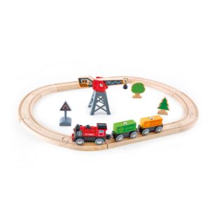 hape cargo delivery loop train and railway toy set