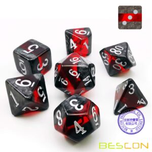 Bescon Mineral Rocks GEM Vines Polyhedral D&D Dice Set of 7, RPG Role Playing Game Dice 7pcs Set of Ruby