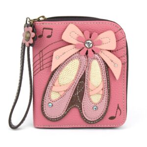 chala zip around wallet, wristlet, 8 credit card slots, sturdy pu leather - ballerina - pink