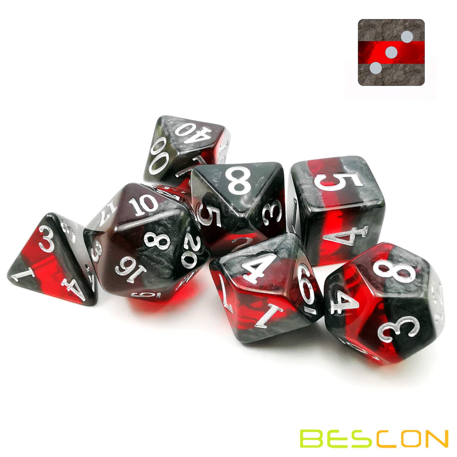 Bescon Mineral Rocks GEM Vines Polyhedral D&D Dice Set of 7, RPG Role Playing Game Dice 7pcs Set of Ruby