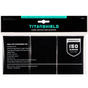 titanshield (150 sleeves, black compatible with standard sized board games, mtg magic the gathering, pokemon, lorcana and trading cards 2.5" x 3.5" 66x91mm