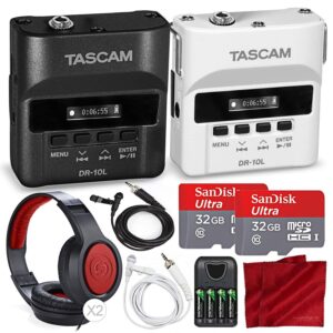 tascam dr-10l & dr10lw digital audio recorder w/lavalier mics and 2x 32 gb, 2x headphones bride and groom deluxe bundle