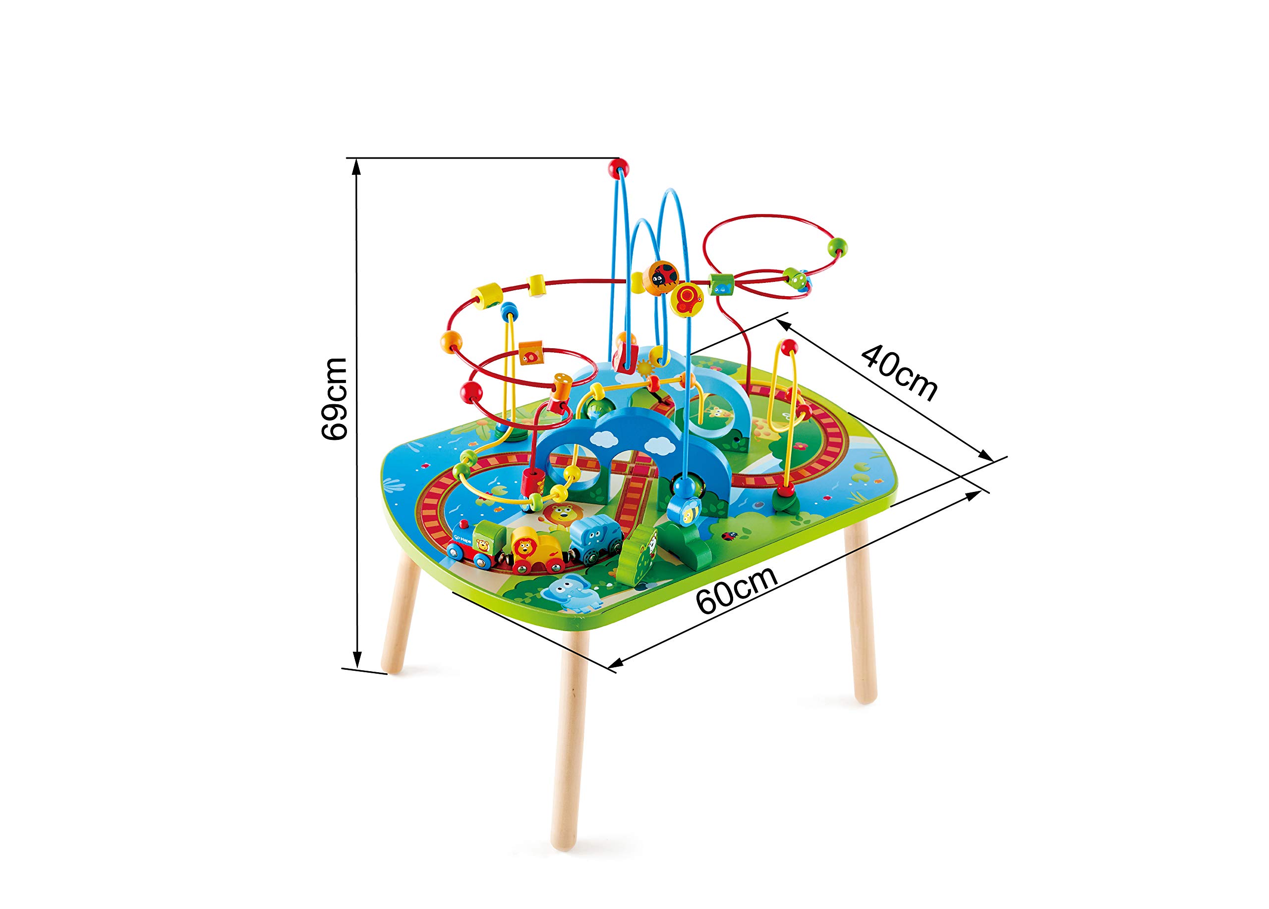 Hape Jungle Adventure Railway Table | Kids Bead Maze Puzzle Table with Accessories, African Scene Graphics, Child Sized Table for Individual and Group Play