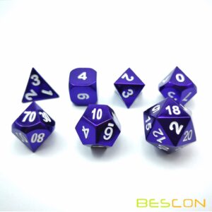 Bescon 7pcs Set Heavy Duty Metal Dice Set Glossed Color of Purple, Colorful Solid Metallic Polyhedral D&D Dice Set Violet