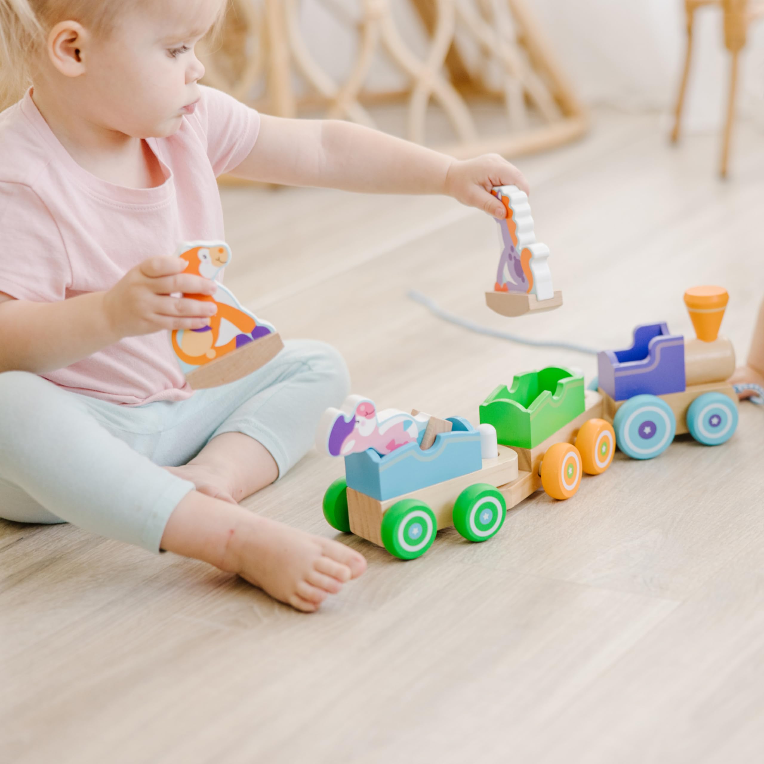 Melissa & Doug First Play Wooden Rocking Farm Animals Pull Train