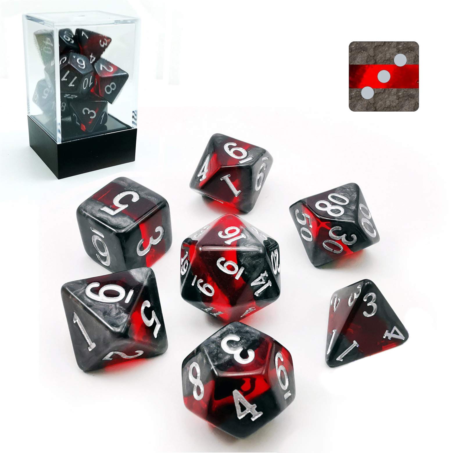 Bescon Mineral Rocks GEM Vines Polyhedral D&D Dice Set of 7, RPG Role Playing Game Dice 7pcs Set of Ruby