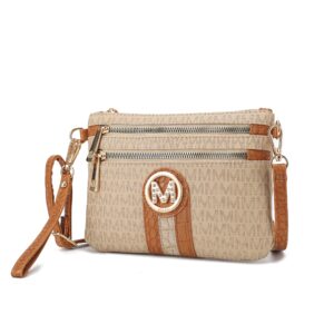 mkf 2 in 1 crossbody bags for women, wristlet purse - ladys small pu leather messenger handbag - adjustable strap chocolate