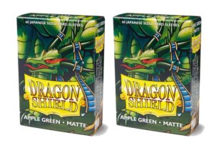 dragon shield bundle: 2 packs of 60 count japanese size mini matte card sleeves - matte apple green