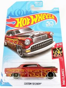 hot wheels 2018 50th anniversary hw flames custom '53 chevy 109/365, maroon