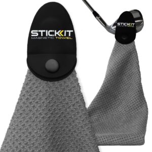 stickit magnetic golf towel, premium 29" microfiber with deep waffle pockets, industrial strength magnet for secure hold to golf carts & clubs, ultra-absorbent, fast-drying, easy-clean design