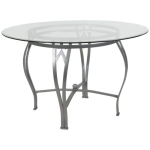 flash furniture syracuse round glass dining table with metal frame, 48'', silver