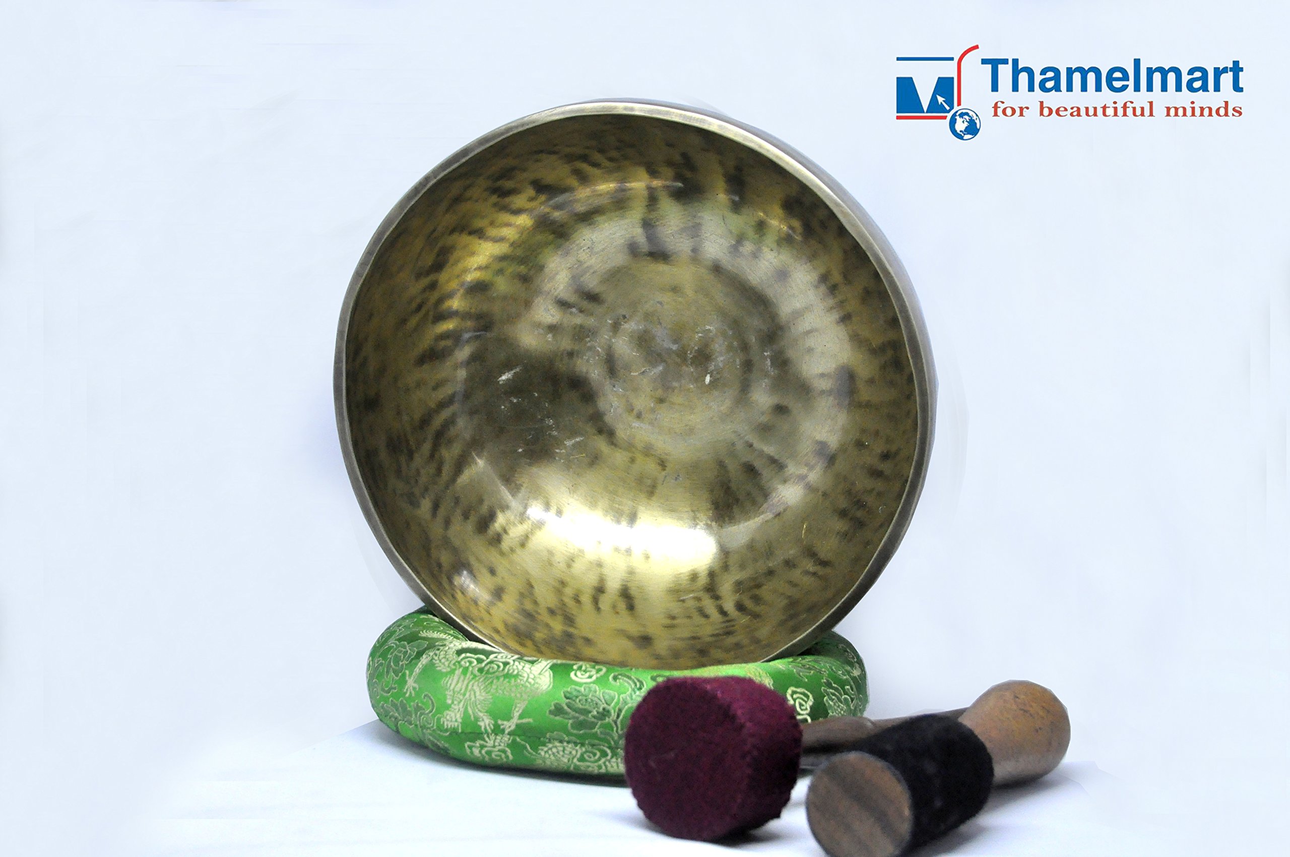 10-Inch Handmade Tibean Singing Bowl -Tiger Eye Antique Finished -Deep Sound ~ Perfect for Chakra Healing, Meditation and Sound Theraphy, Mallet & Cushions & Drumstic Included- Handmade in Nepal