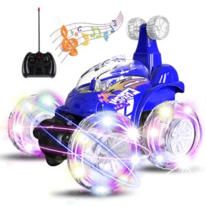 uttora remote control car for kids, 2.4ghz 2 in 1 rc stunt car, double sided 360°flips rotating with led headlights, waterproof stunt controlled vehicle with rotate 360 car toy for 8-12 year