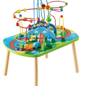 Hape Jungle Adventure Railway Table | Kids Bead Maze Puzzle Table with Accessories, African Scene Graphics, Child Sized Table for Individual and Group Play