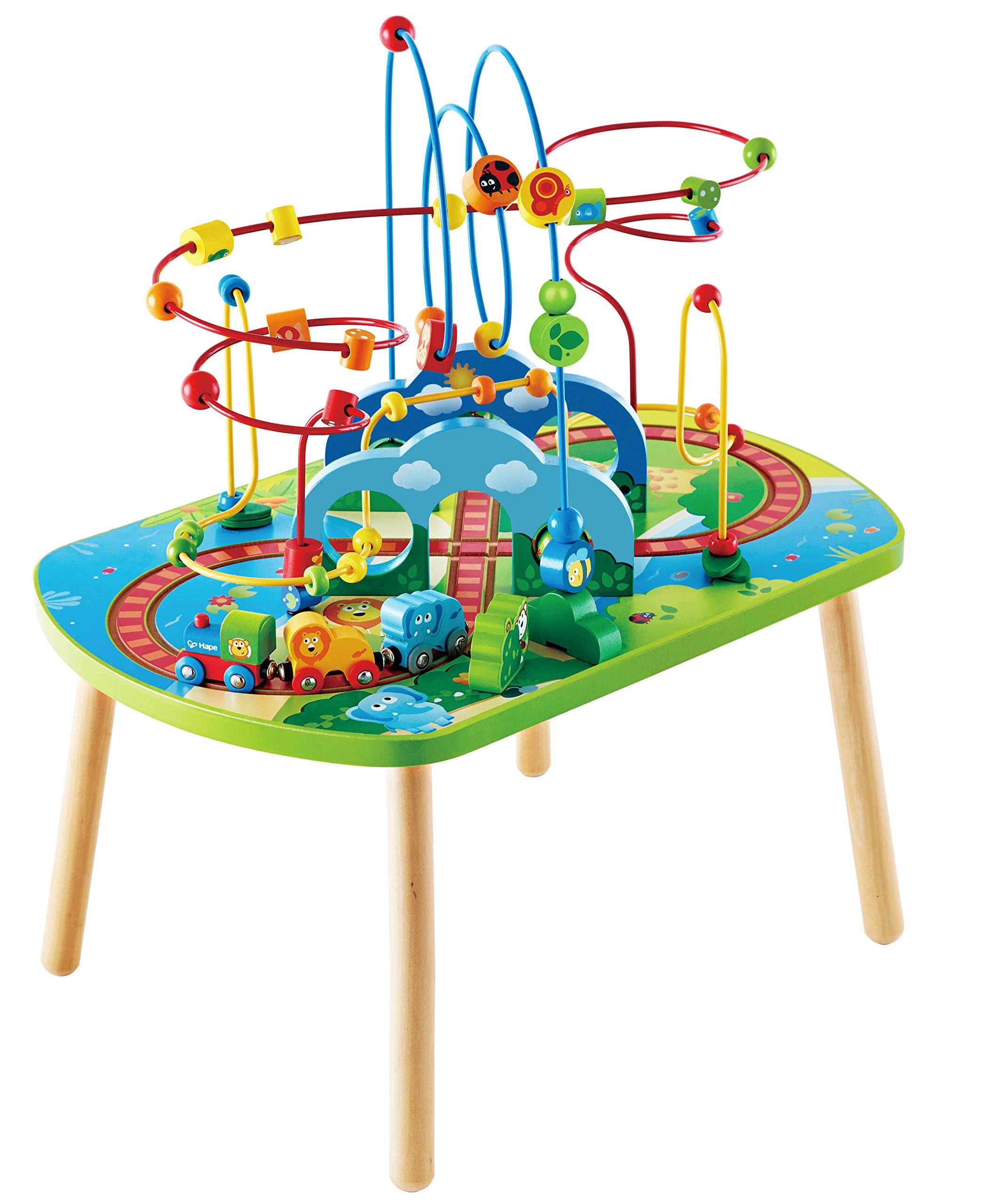 Hape Jungle Adventure Railway Table | Kids Bead Maze Puzzle Table with Accessories, African Scene Graphics, Child Sized Table for Individual and Group Play