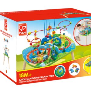 Hape Jungle Adventure Railway Table | Kids Bead Maze Puzzle Table with Accessories, African Scene Graphics, Child Sized Table for Individual and Group Play