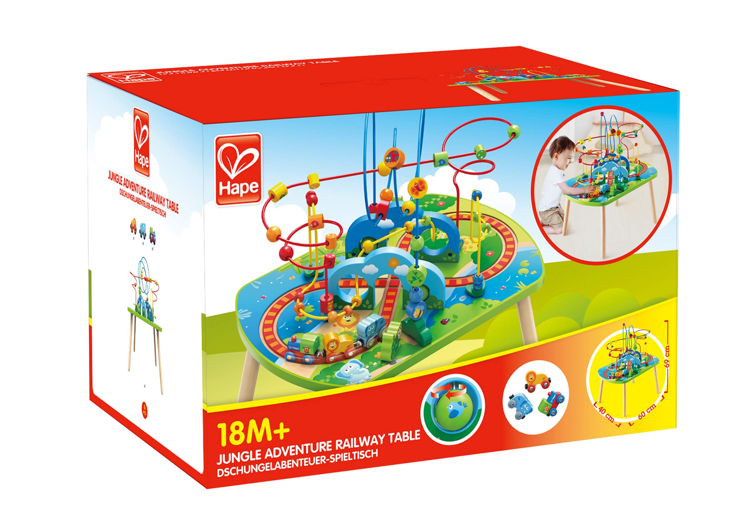 Hape Jungle Adventure Railway Table | Kids Bead Maze Puzzle Table with Accessories, African Scene Graphics, Child Sized Table for Individual and Group Play