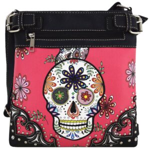 sugar skull day of the dead cross body handbags concealed carry purses country women single shoulder bags (fuchsia)