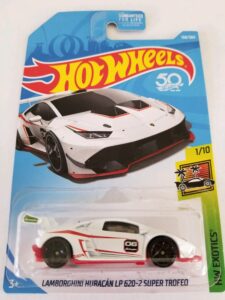 hot wheels 2018 50th anniversary hw exotics lamborghini huracan lp 620-2 super trofeo 150/365, white