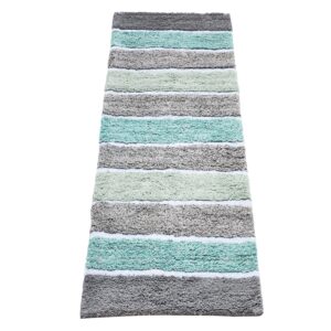 chardin home cordural stripe bath rug runner with skid resistant latex spray underneath. mint green/grey, 24" w x 60'' l