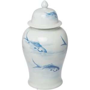 a&b home blue & white porcelain koi ginger jar with lid,d9.5x19 inch