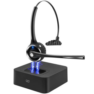 golvery bluetooth headset with mic for phone, office wireless on-ear headphones for office call center pc skype, noise cancelling mic, 15 hours talking time, 200 hrs standby, multi-point, mute on/off